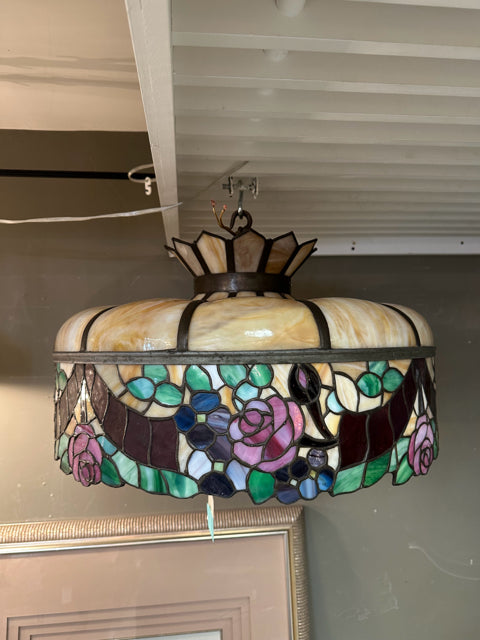 Vintage 1960 s Karlrite Stained Glass Tiffany Style Chandelier Light AS IS